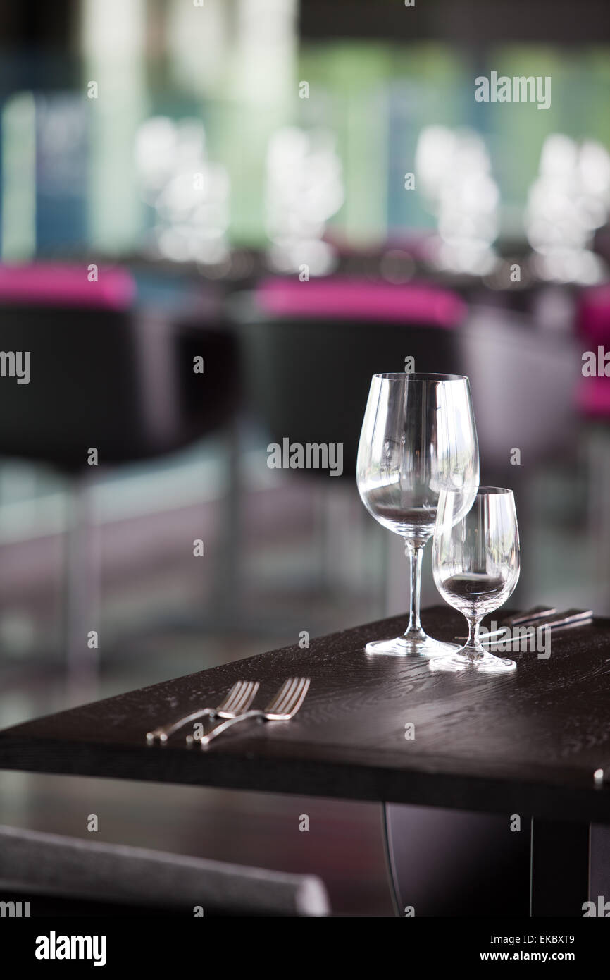 wine glasses on the table with water glasses set up for guest Stock ...