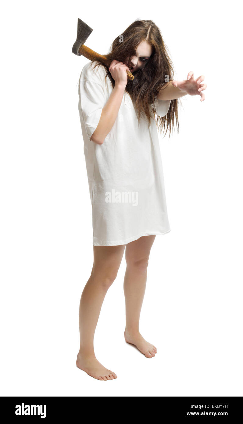Zombie girl with axe Stock Photo - Alamy