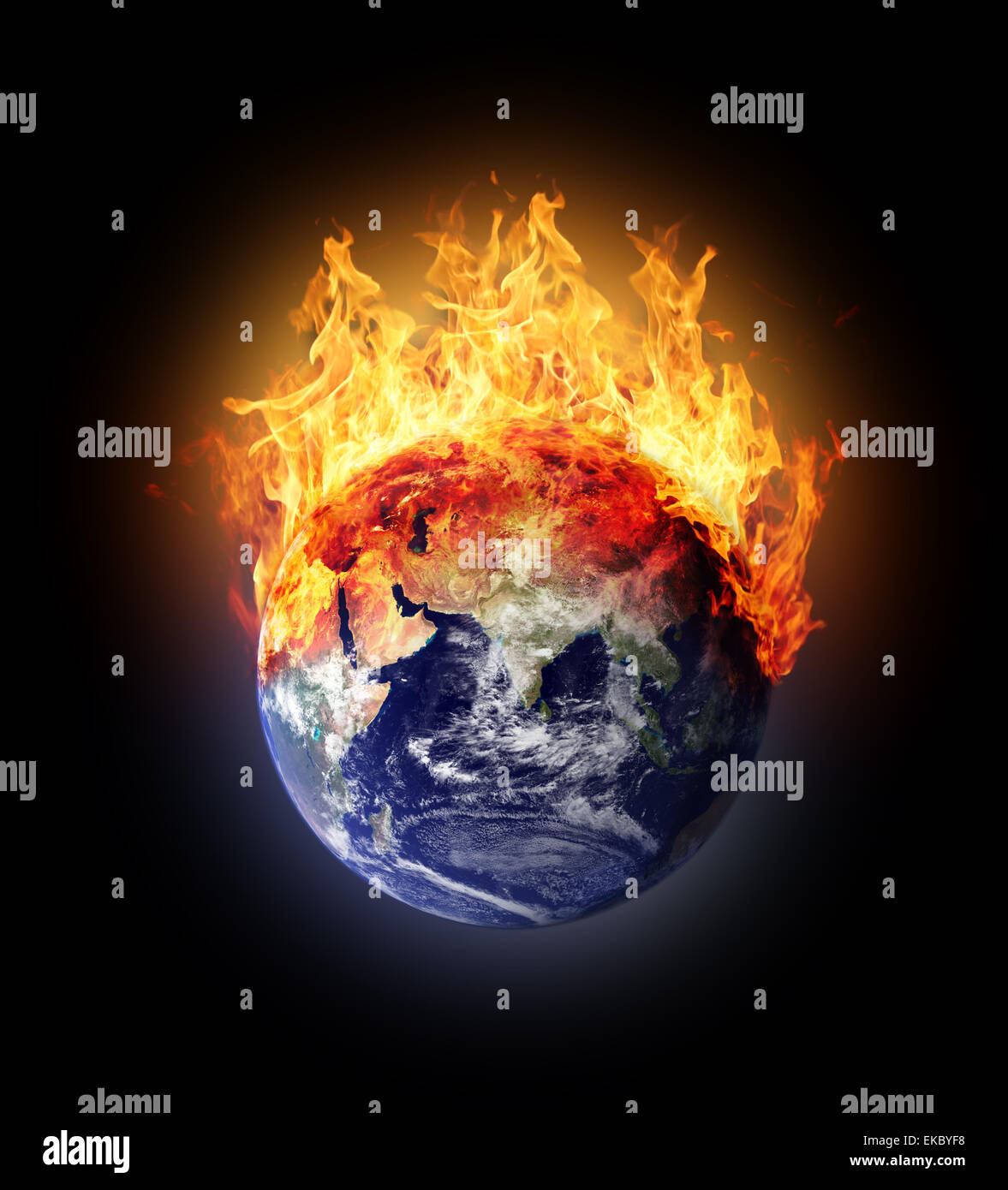 Burning earth globe east hemisphere Stock Photo - Alamy