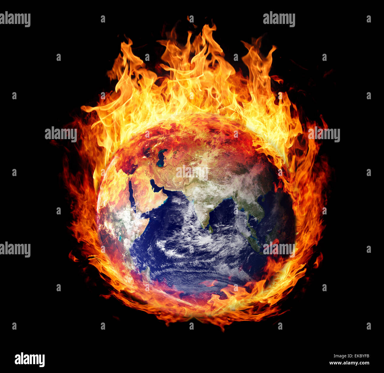 Burning globe earth (east hemisphere Stock Photo - Alamy