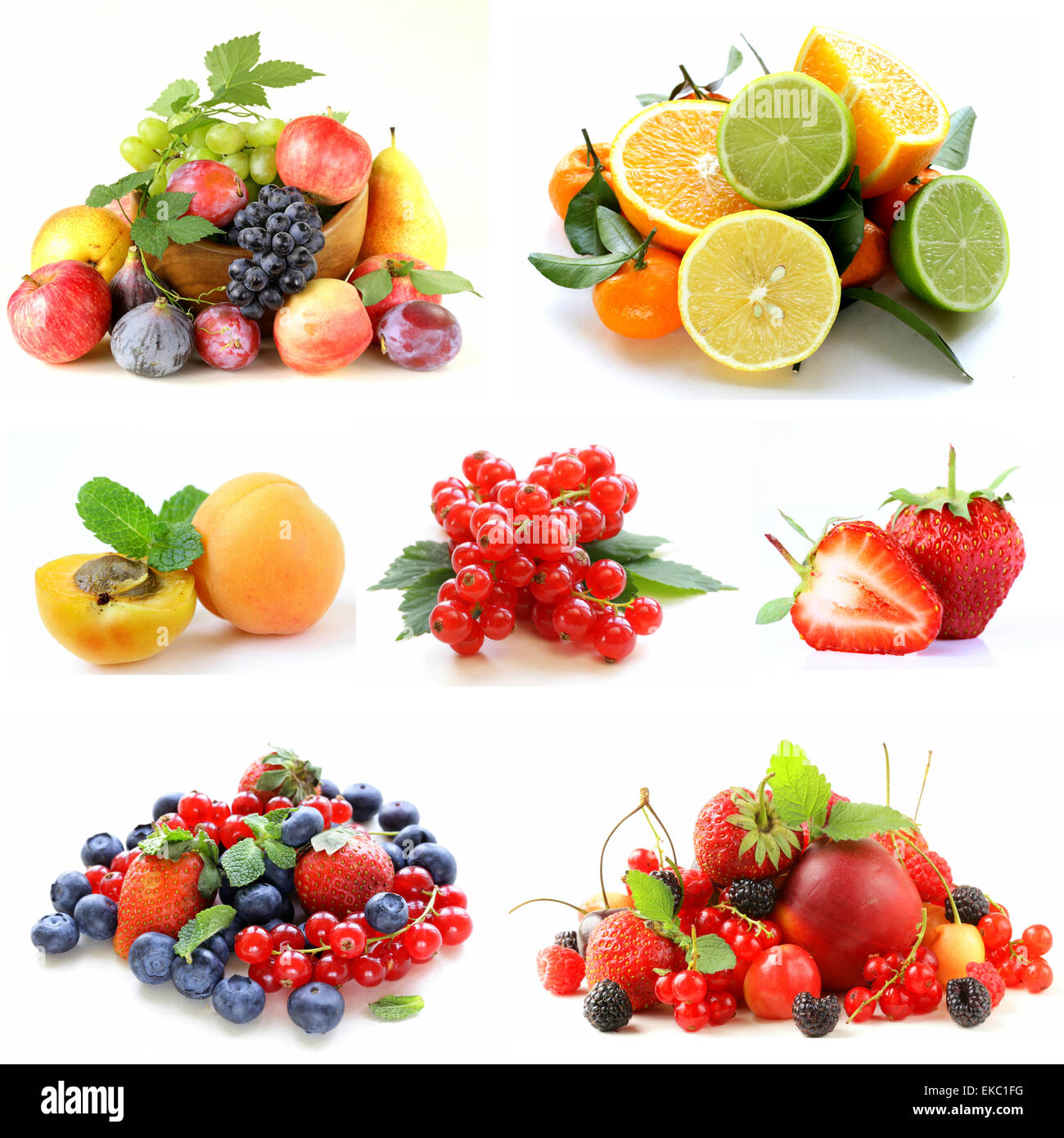 Set various berries and fruits (strawberries, currant, apricots and ...
