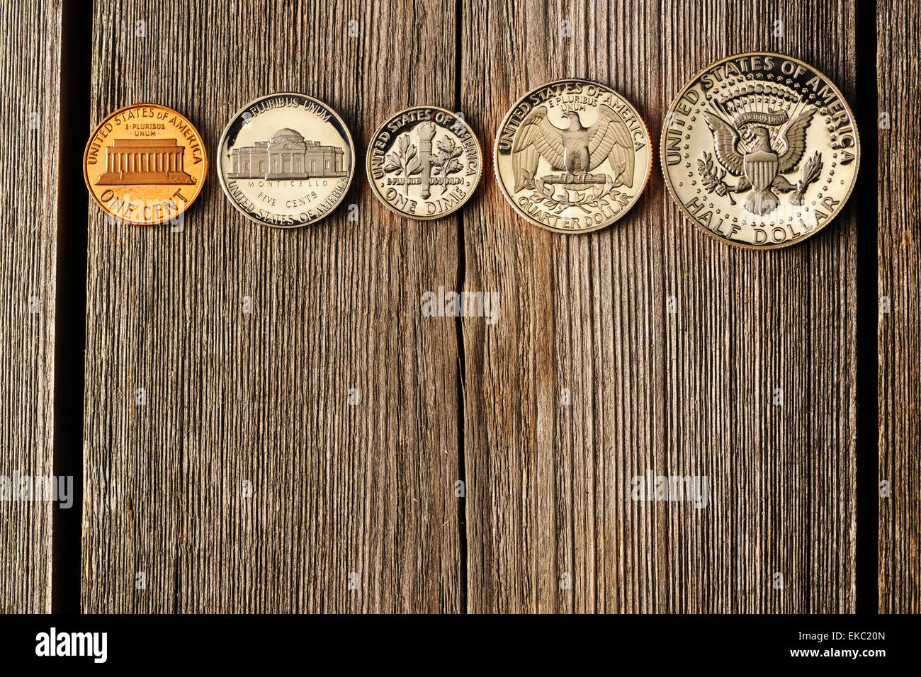 US cent coins over wooden background Stock Photo - Alamy