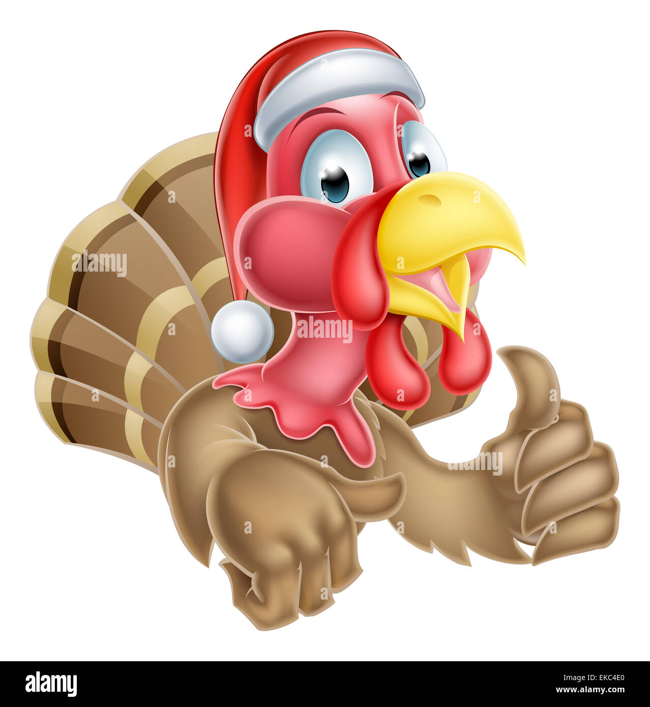 Cartoon Christmas turkey mascot giving a thumbs up and wearing a Santa ...