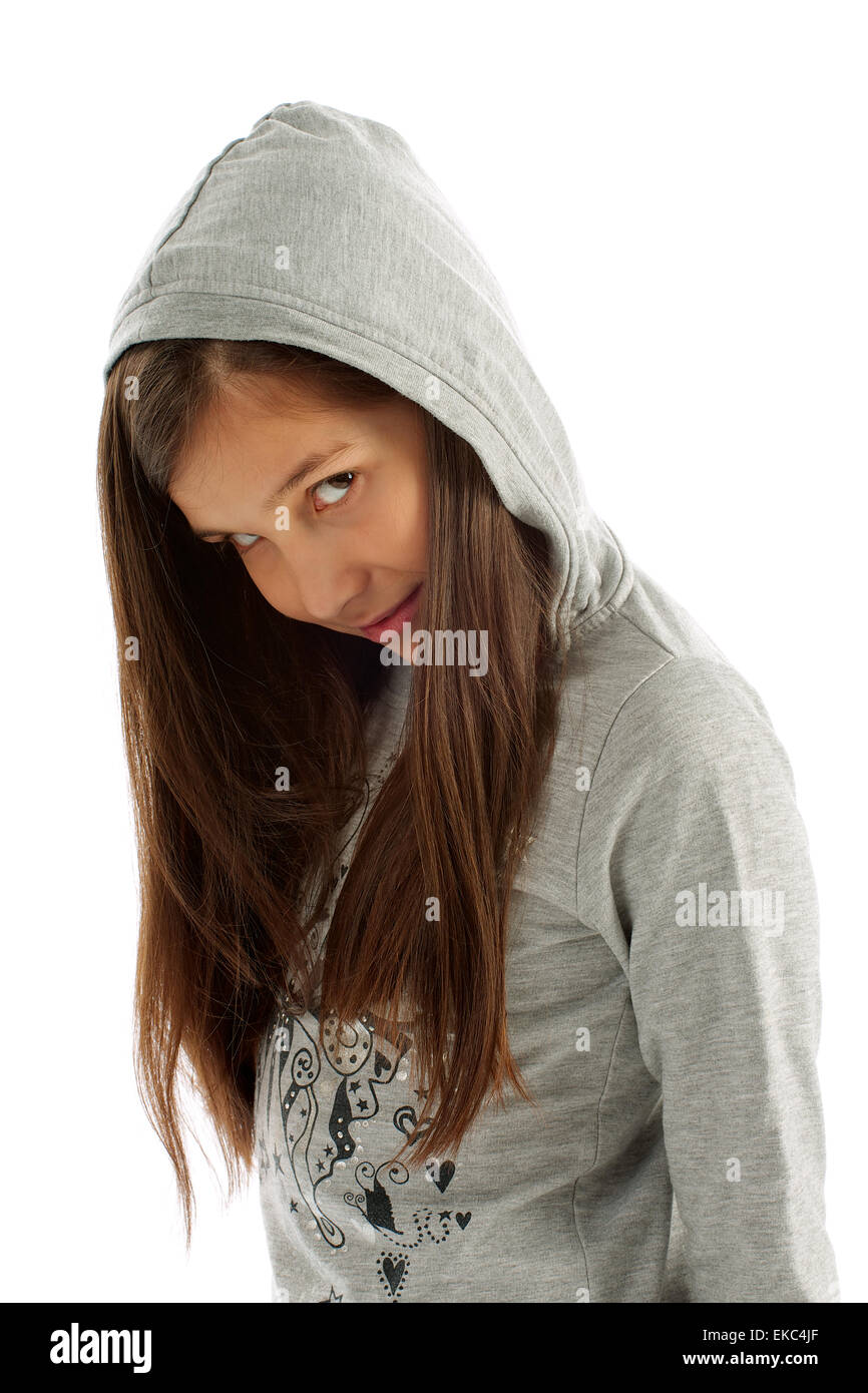 Girl in Hooded Sweatshirt Stock Photo - Alamy