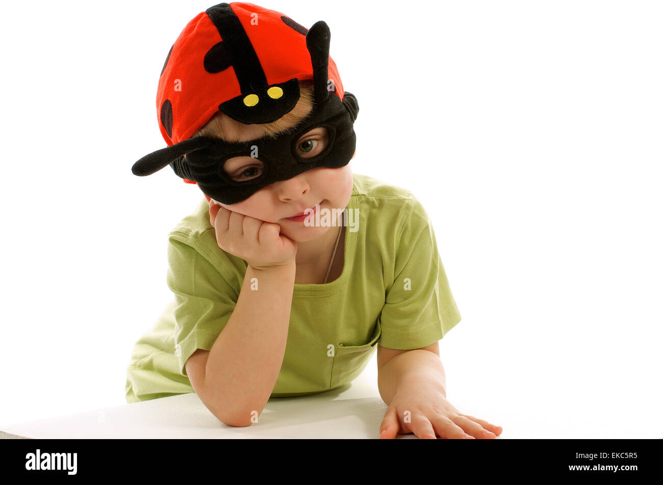 Little Boy in Ladybug Hat Stock Photo - Alamy