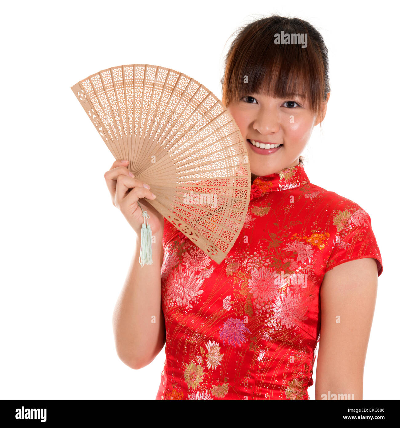 Cheongsam woman and fan Stock Photo - Alamy