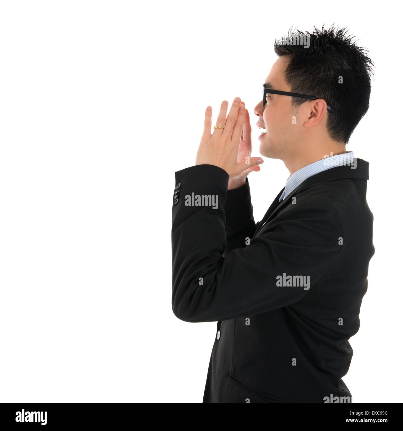 Side view Asian business man shouting Stock Photo - Alamy