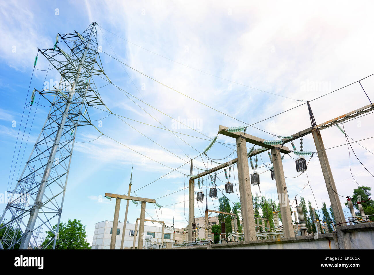 Voltage power lines Stock Photo - Alamy