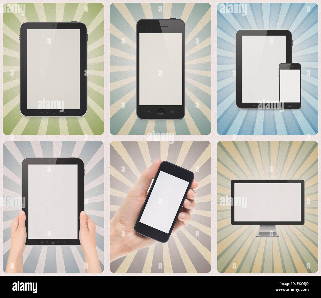 Modern devices on retro background set Stock Photo - Alamy