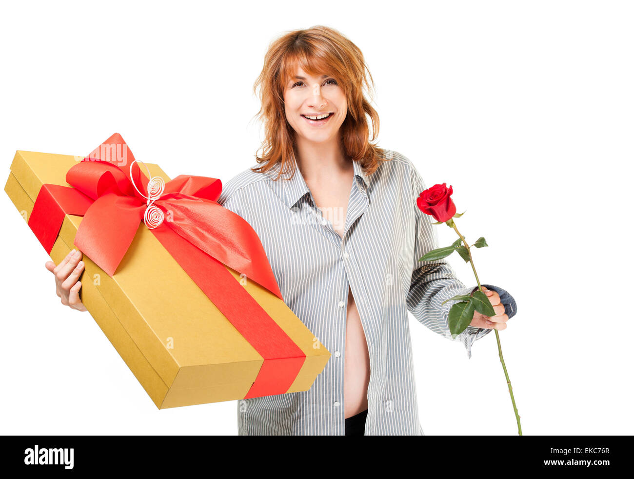 Happy pregnant woman rose flower hi-res stock photography and images ...