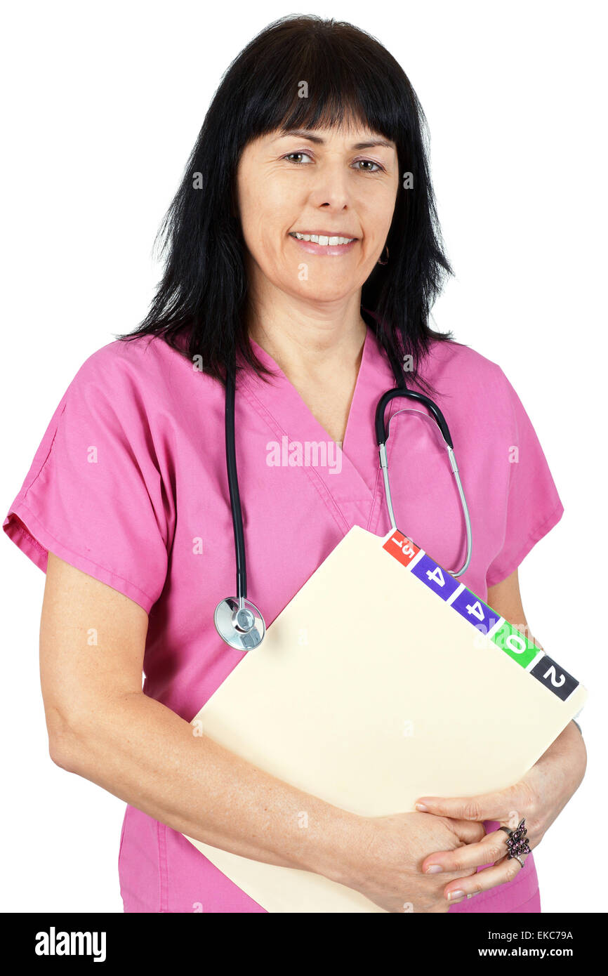 Friendly doctor in pink Stock Photo - Alamy