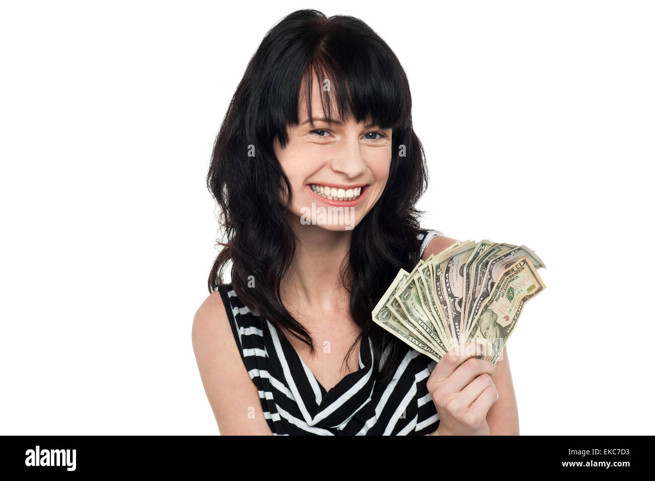 Smiling pretty girl with cash Stock Photo - Alamy