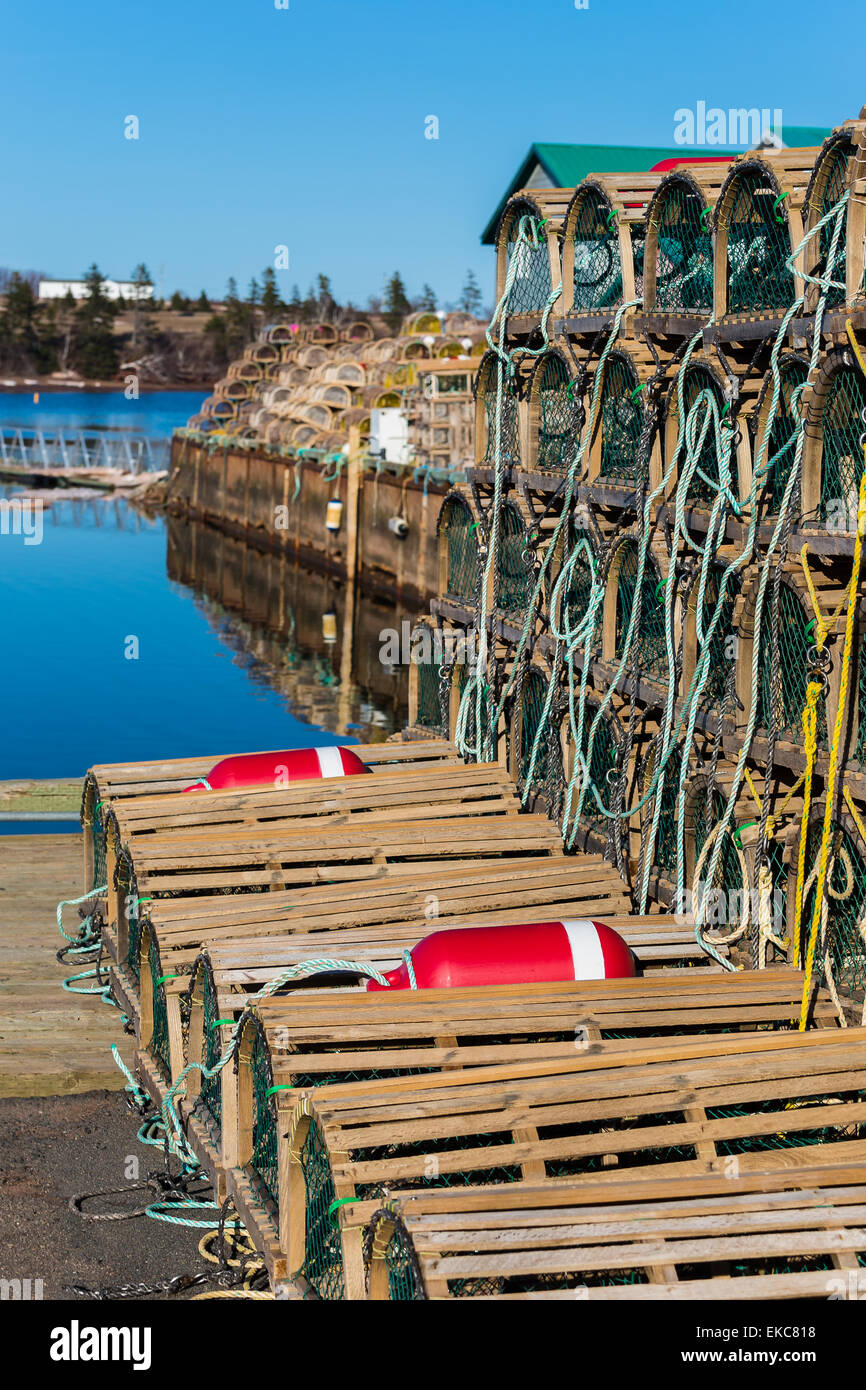 Fisherman's wharf in rural Prince Edward Island loaded with lobster ...