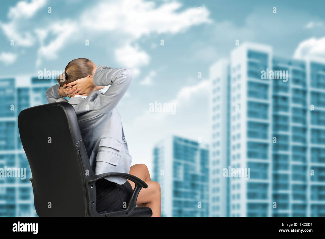 Businesswoman Looking Outside Through Glass Window Stock Photo - Alamy