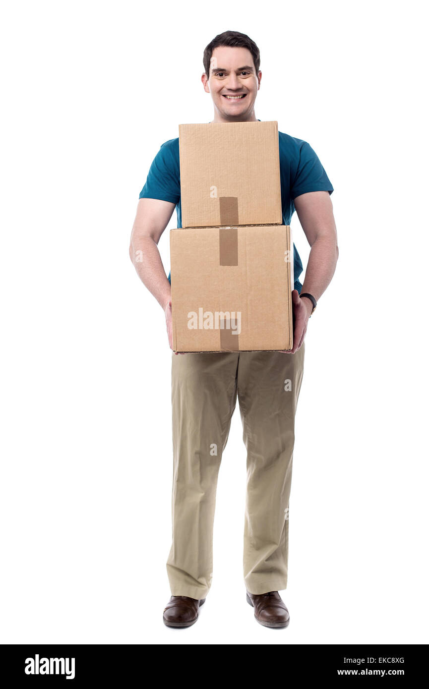 Man with hand in box Cut Out Stock Images & Pictures - Alamy
