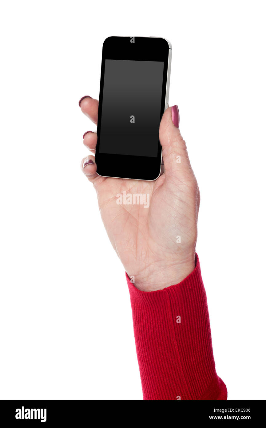 Mobile phone womans hand Cut Out Stock Images & Pictures - Alamy
