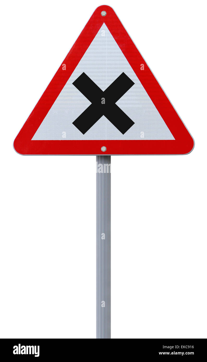 Crossroad intersection triangle traffic sign hi-res stock photography ...