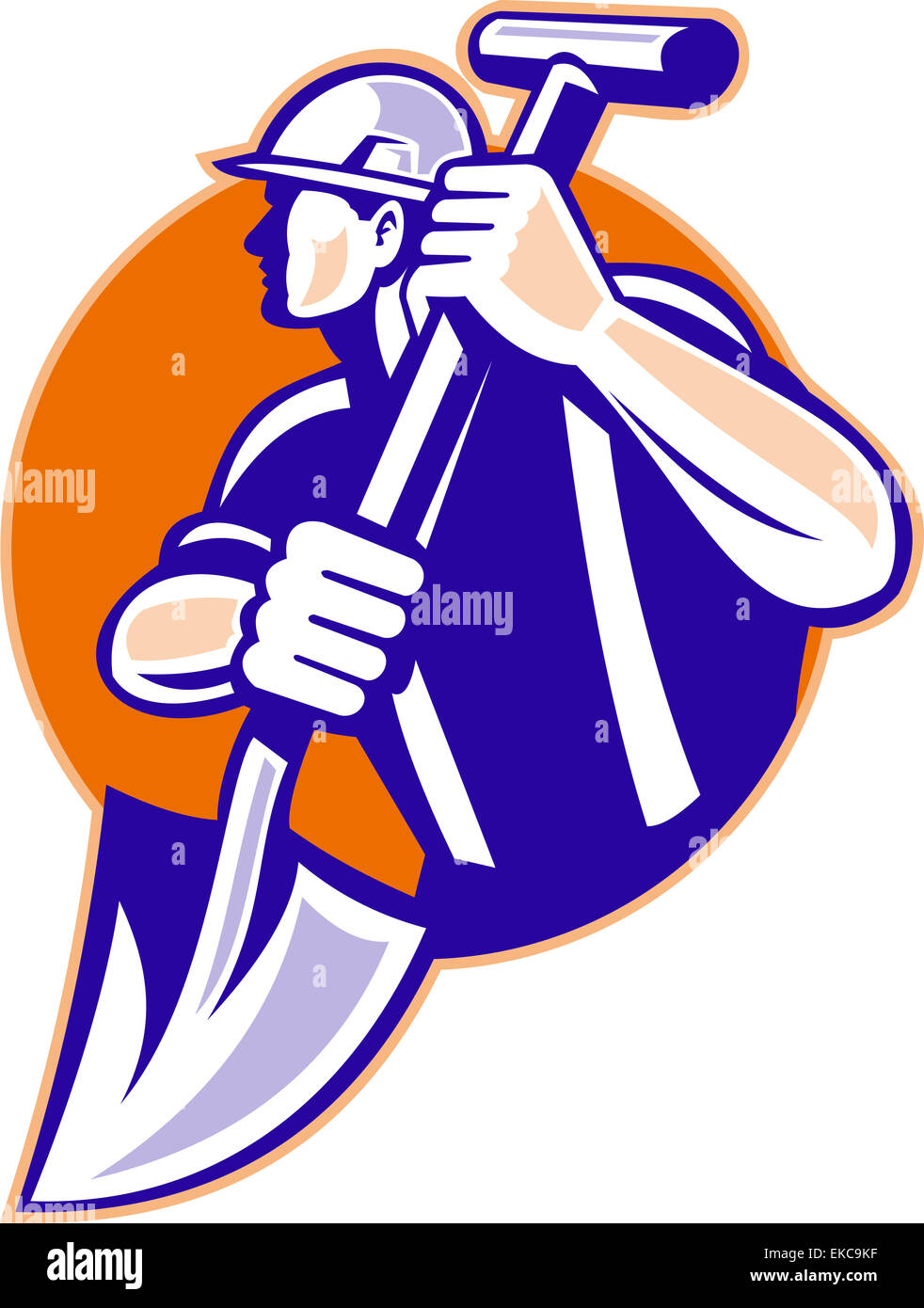 construction worker spade retro style Stock Photo - Alamy