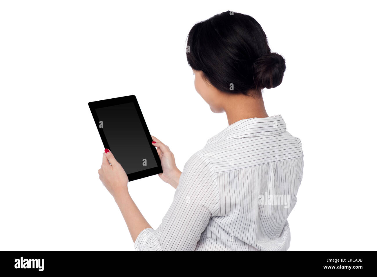 Business woman operating touch pad device Stock Photo - Alamy