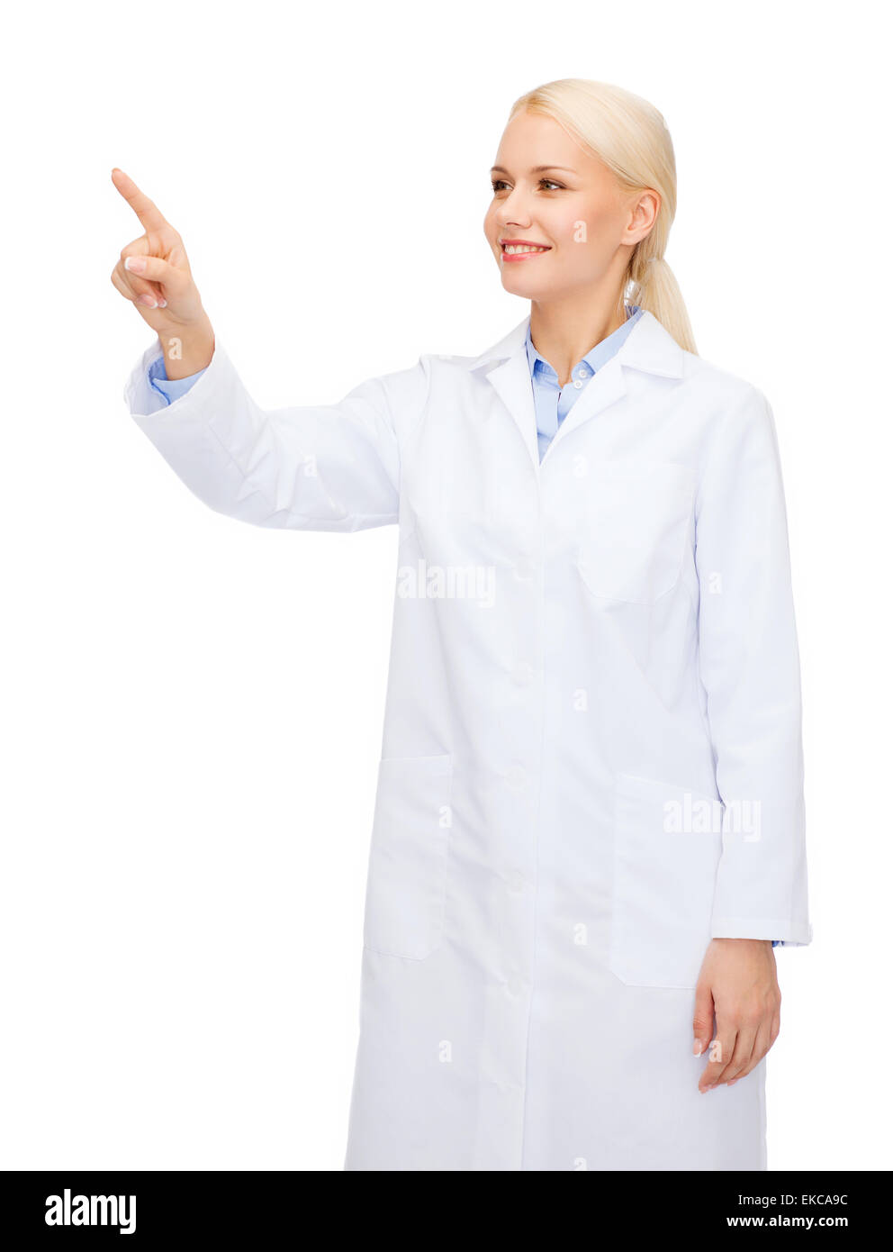 smiling female doctor pointing to something Stock Photo - Alamy