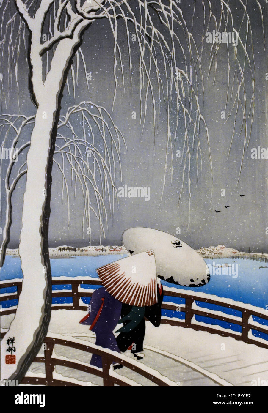 Willow bridge over kanda river in yanagibashi 1930ohara shoson koson hi ...