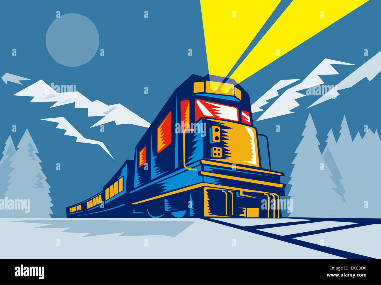 diesel train locomotive retro winter scene Stock Photo - Alamy