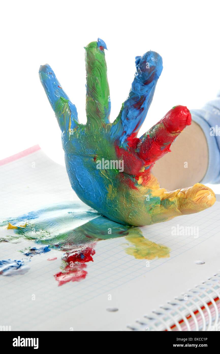 colorful children hand painted over white Stock Photo - Alamy