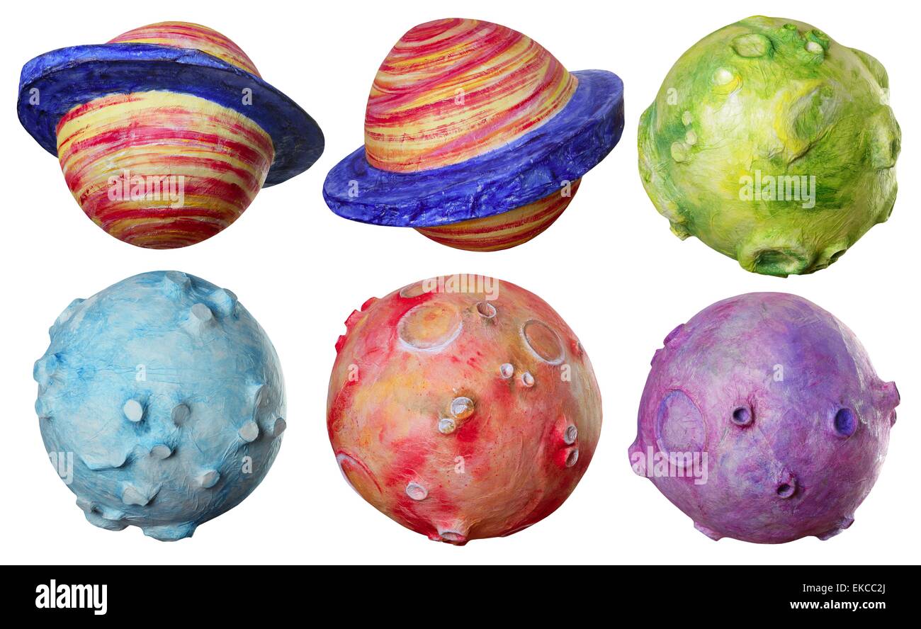 Space fantasy six planets handmade colorful Stock Photo - Alamy