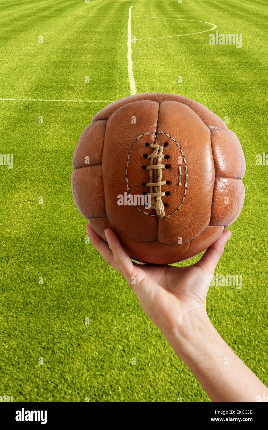Aged vintage retro football leather ball Stock Photo - Alamy