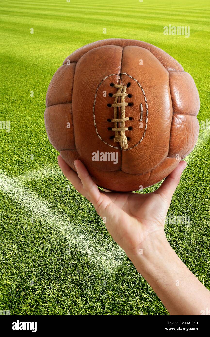 Aged vintage retro football leather ball Stock Photo - Alamy