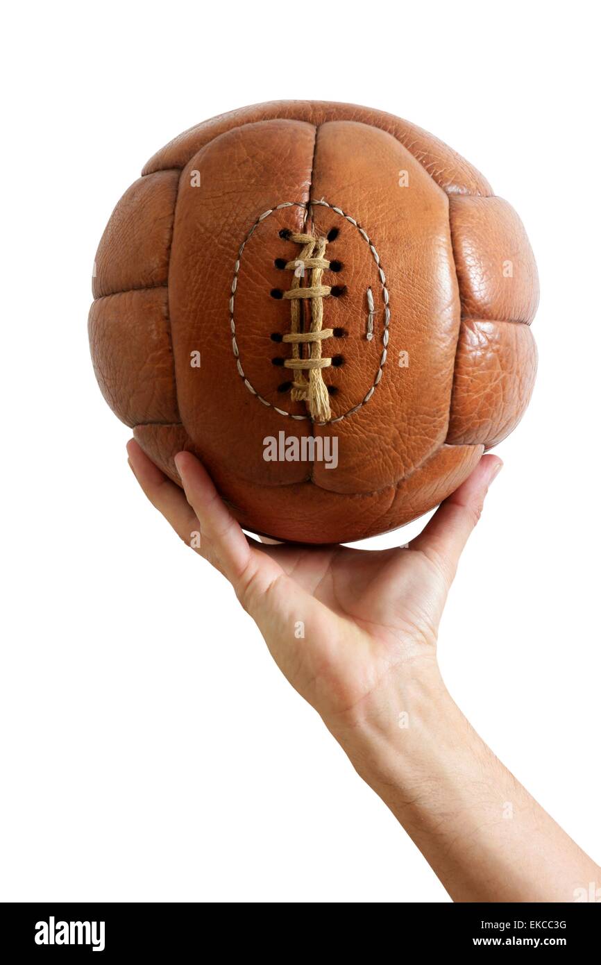 Football ball vintage retro brown leather Stock Photo - Alamy