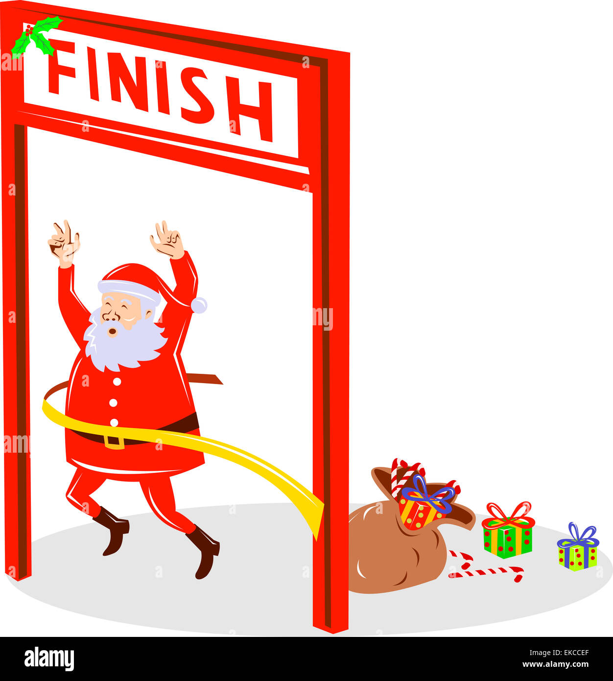 Father Christmas Santa Claus finishing race Stock Photo - Alamy