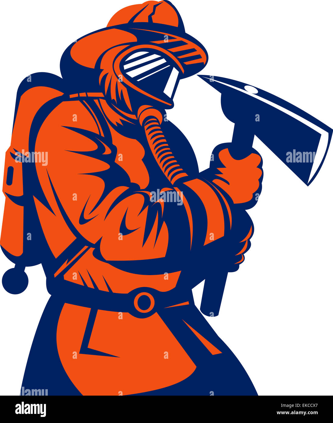 fireman fire fighter holding an ax Stock Photo - Alamy