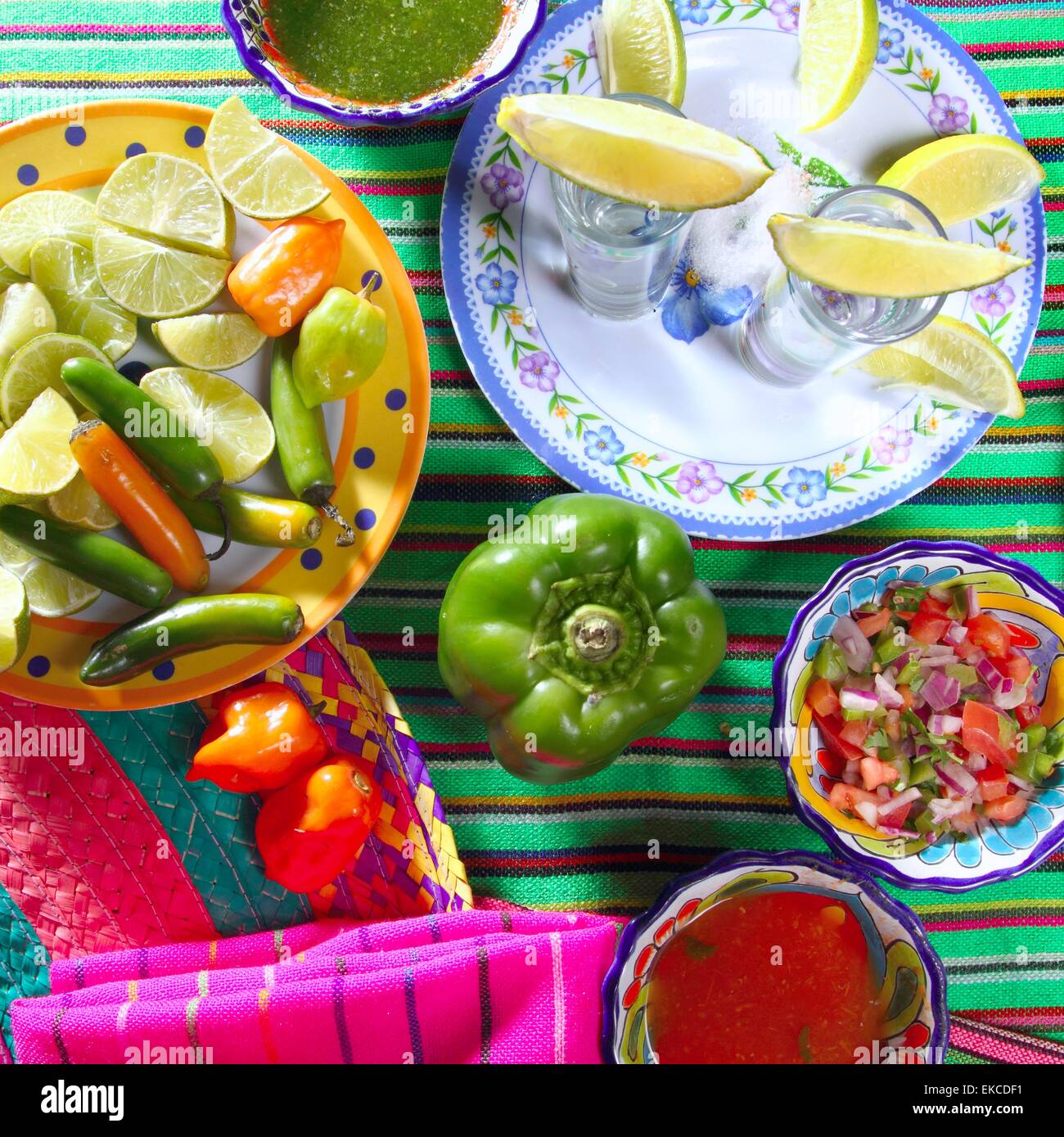 tequila salt lemon mexican chili sauces pepper Stock Photo - Alamy