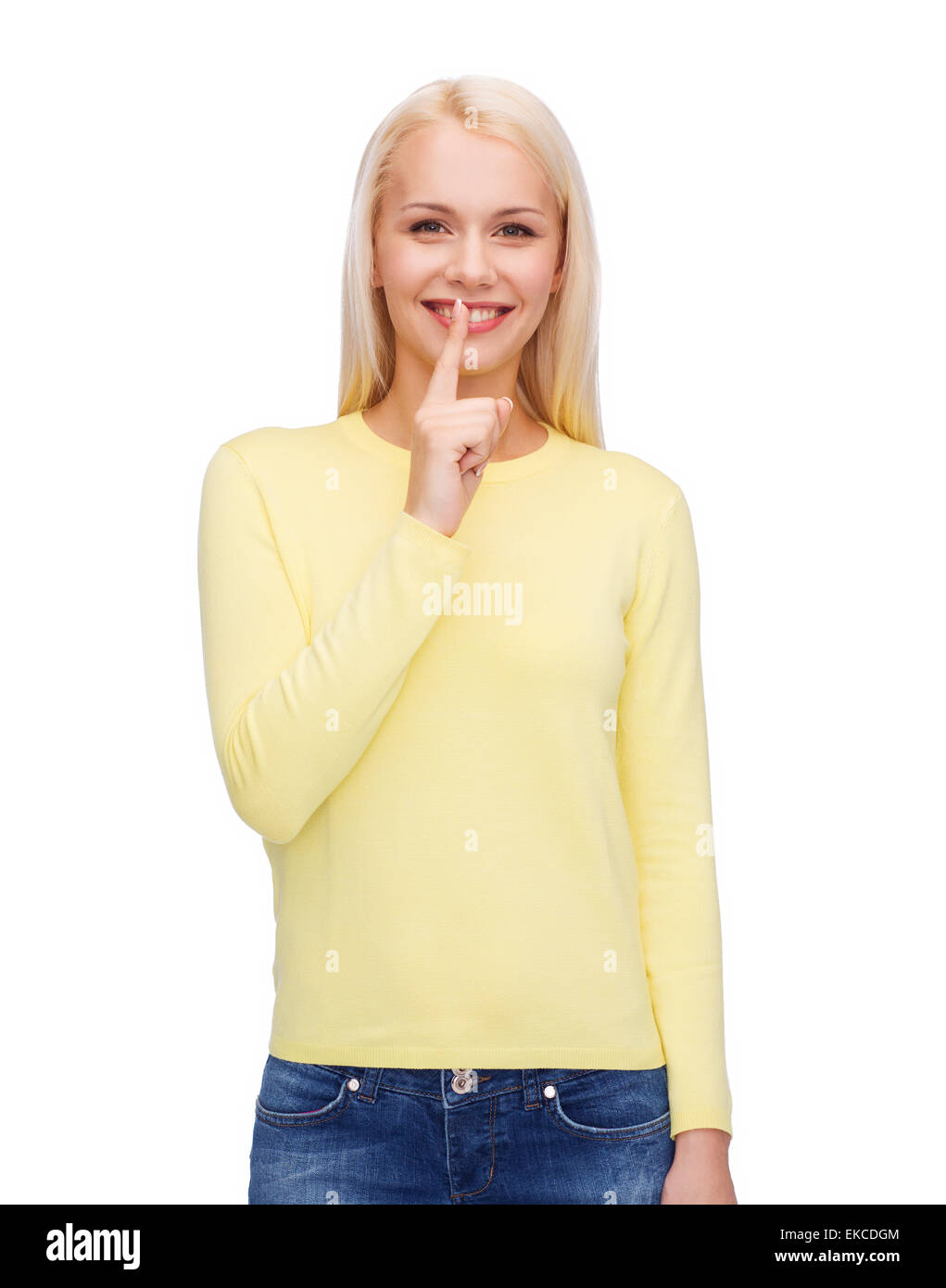 Woman face hand on lips quite hi-res stock photography and images - Alamy