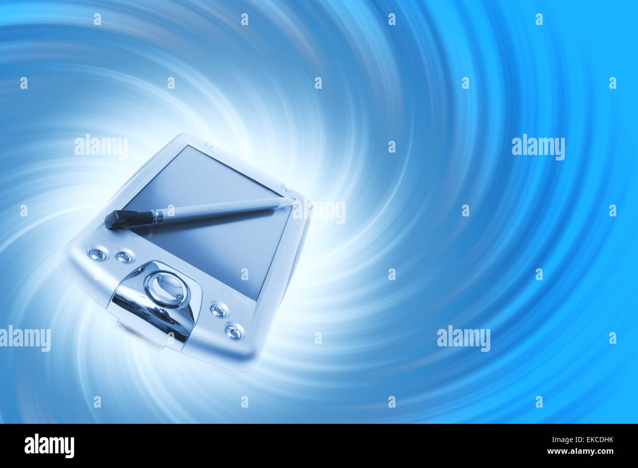 PDA on blue background Stock Photo - Alamy