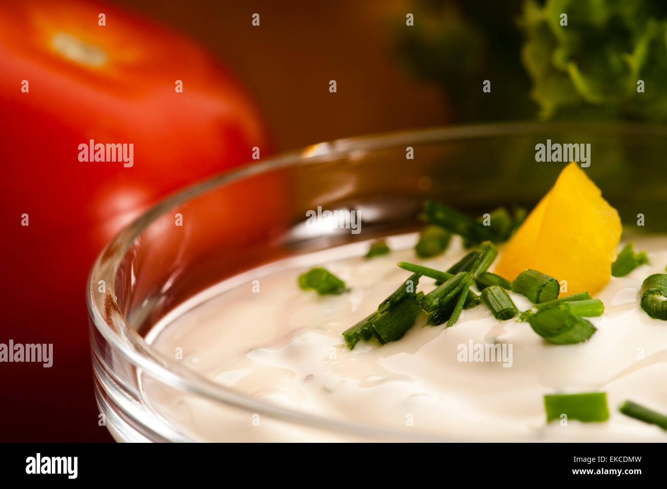 Delicious cream cheese with chives and vegetables Stock Photo - Alamy