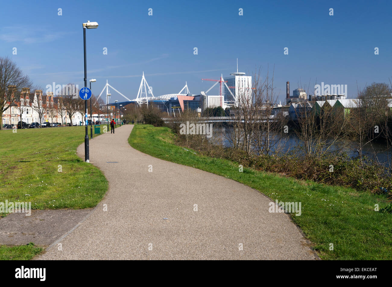 Taff Trail with the Millennium Stadium in distance Cardiff, South Wales ...