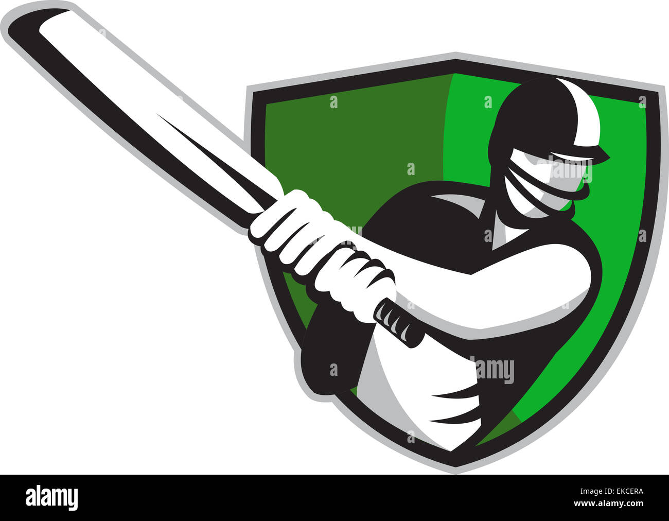 cricket player batsman with bat shield Stock Photo - Alamy