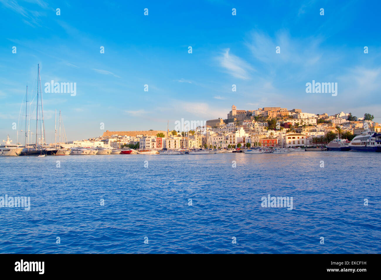 Ibiza Eivissa town with blue Mediterranean Stock Photo - Alamy