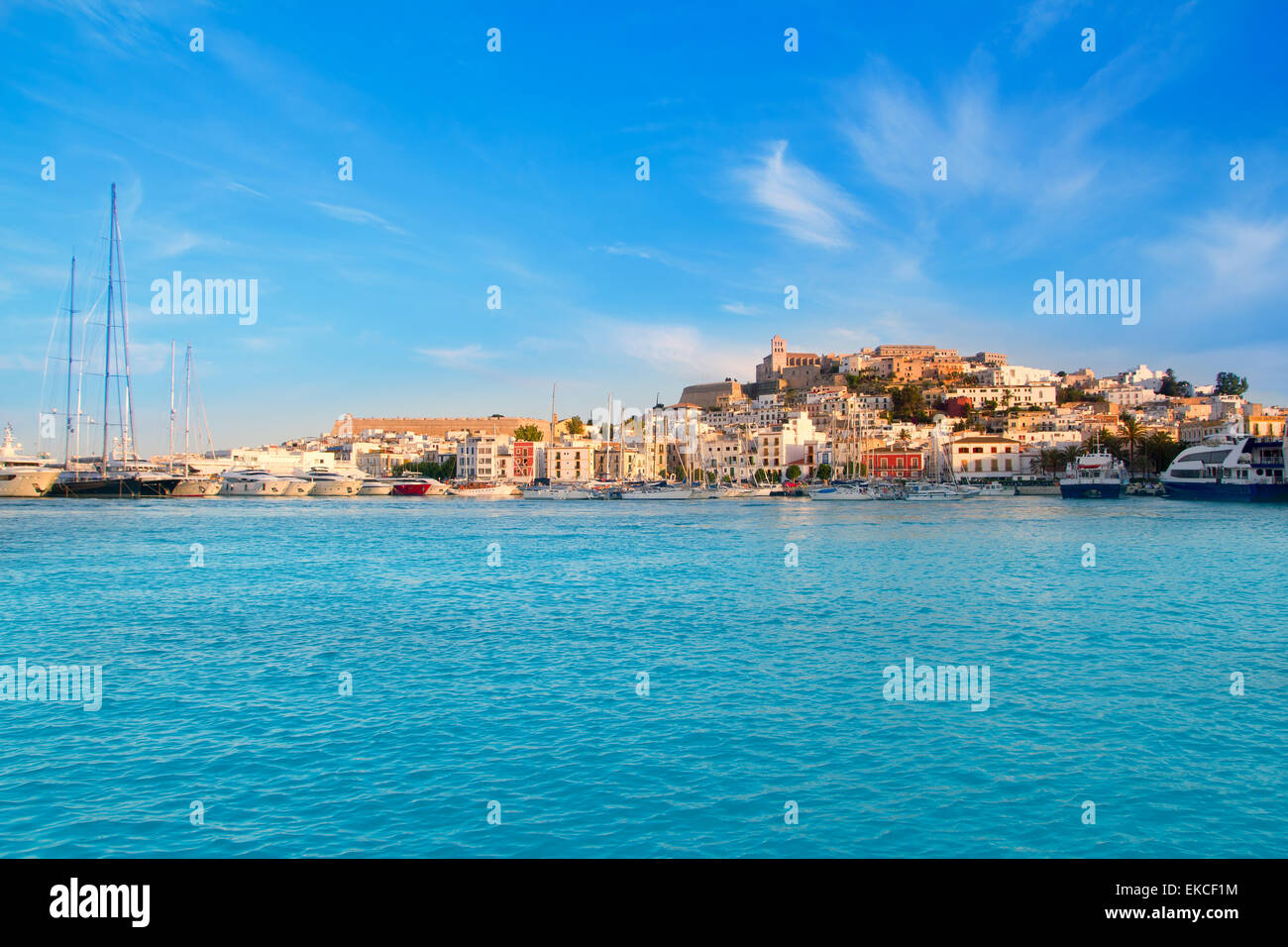 Ibiza Eivissa town with blue Mediterranean Stock Photo - Alamy