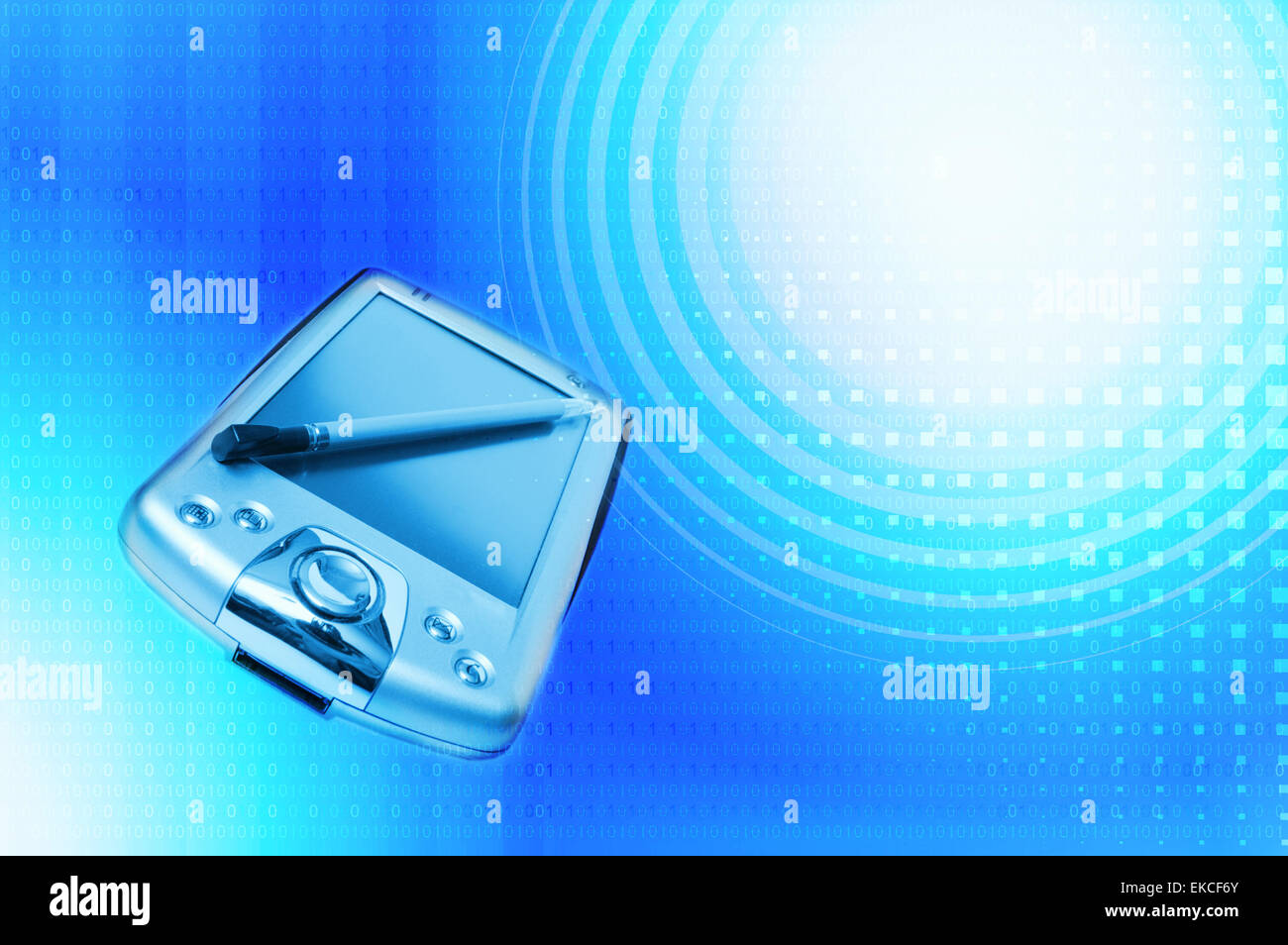PDA on blue abstract background Stock Photo - Alamy