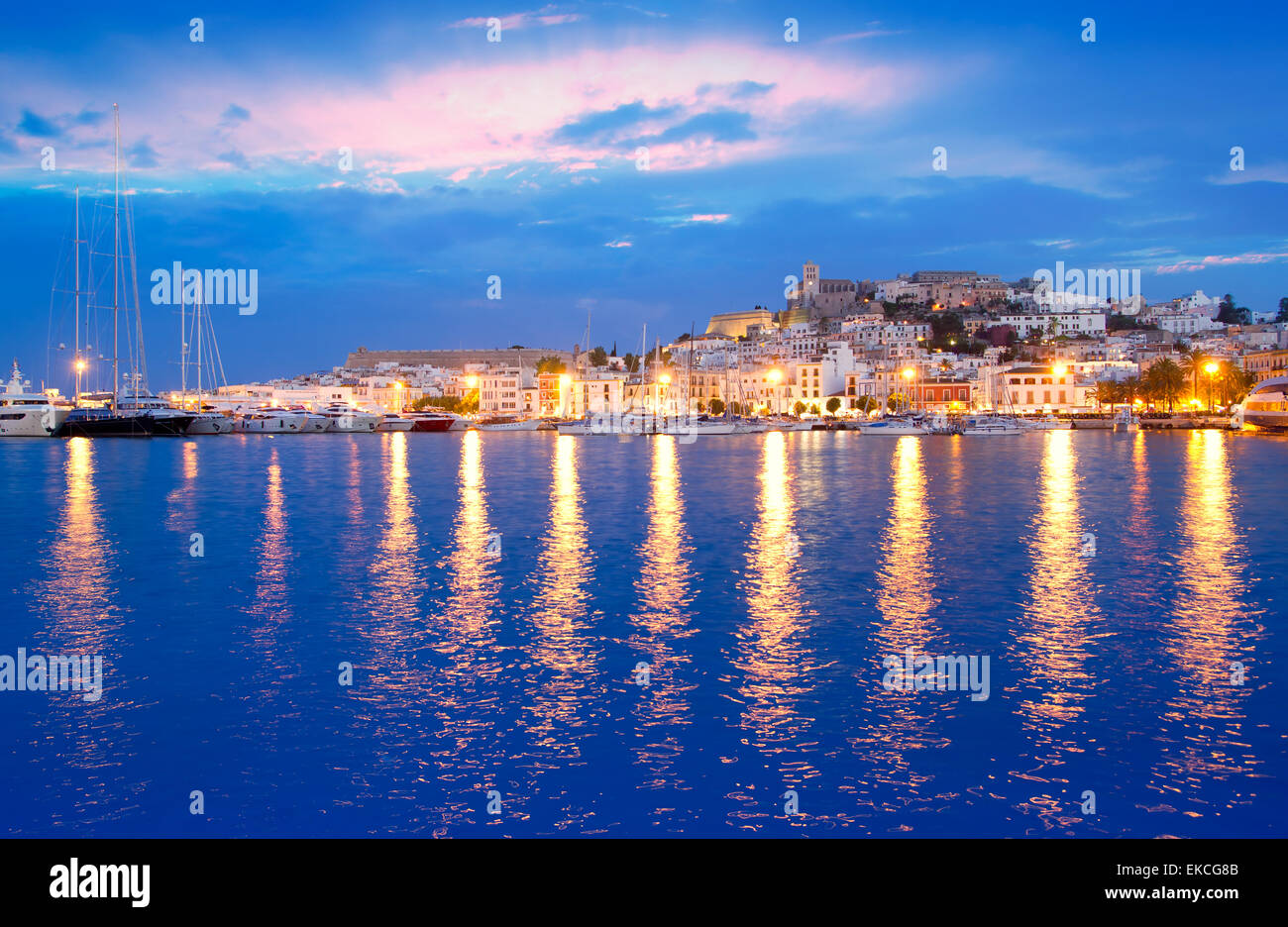 Ibiza island night view of Eivissa town Stock Photo - Alamy