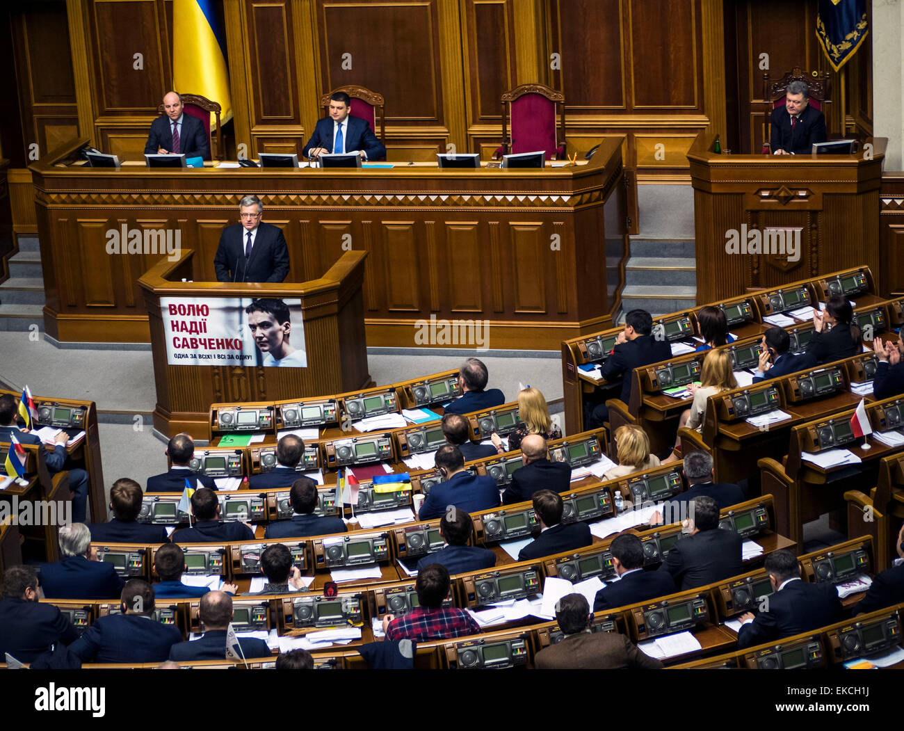 Kiev, Ukraine. 09th Apr, 2015. President of Poland Bronislaw Komorowski ...