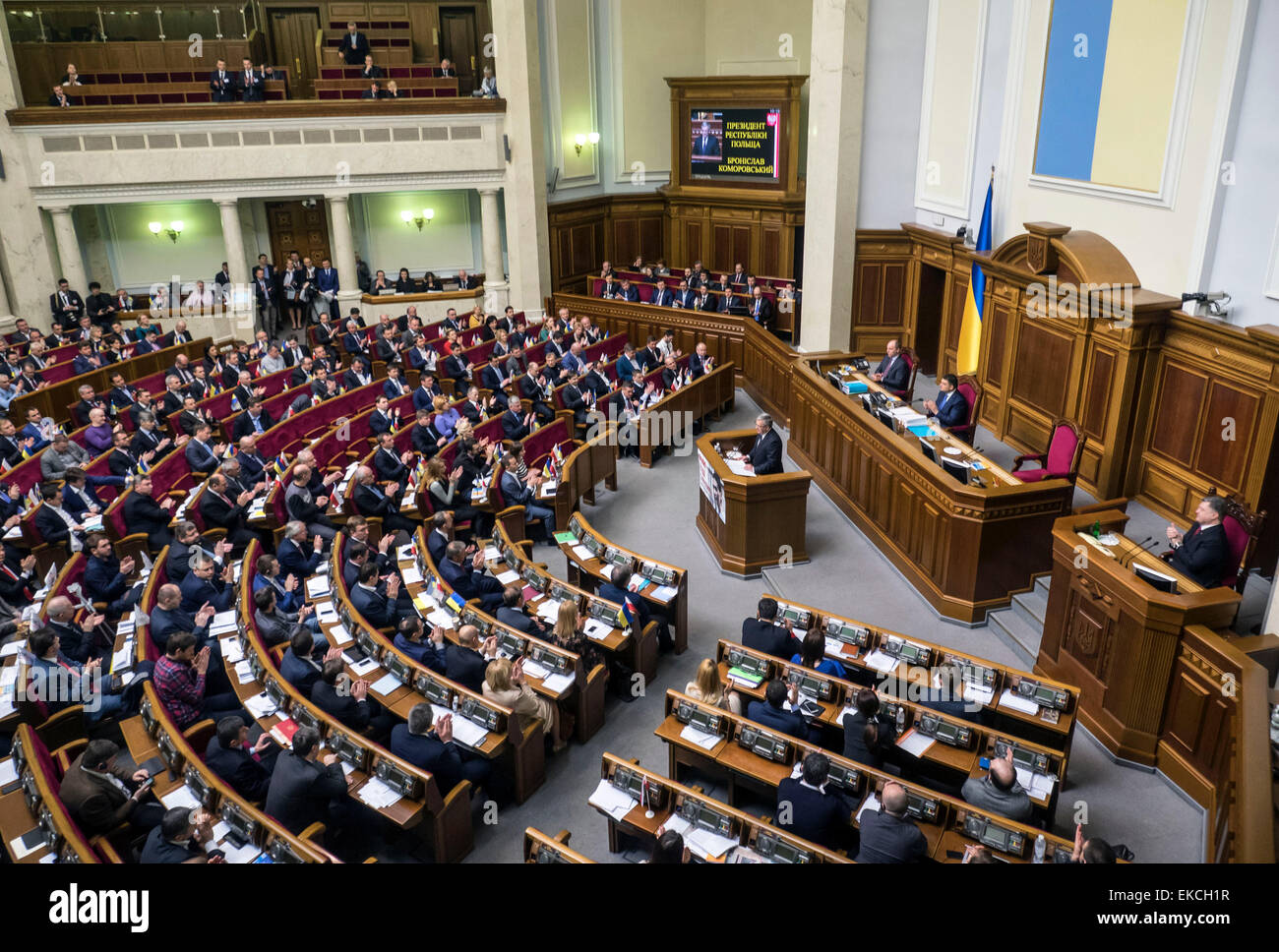 Kiev, Ukraine. 09th Apr, 2015. President of Poland Bronislaw Komorowski ...