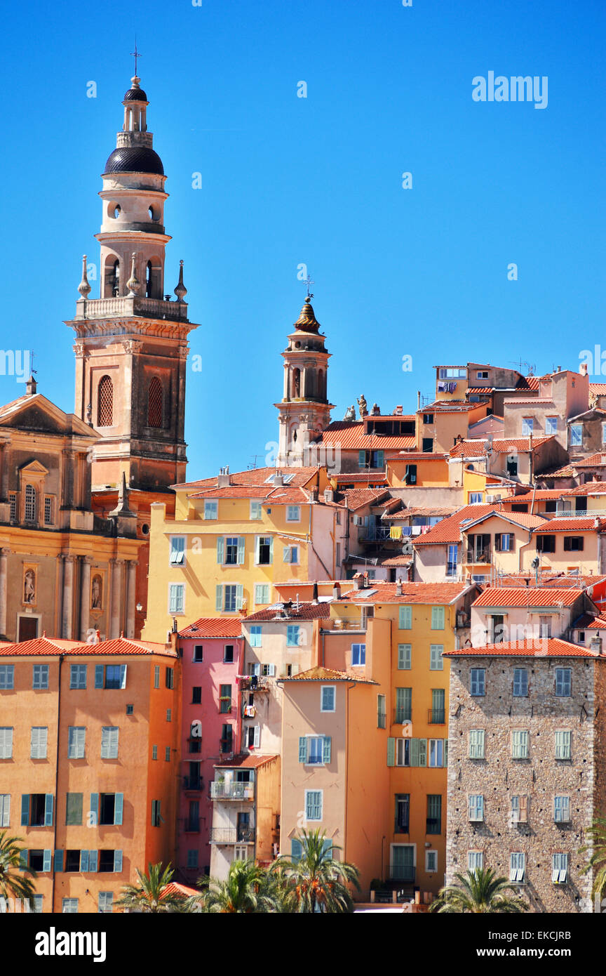 Old town architecture of Menton on French Riviera Stock Photo - Alamy