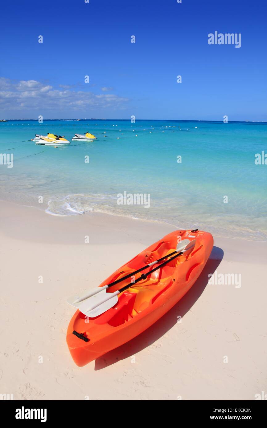 Kayak in beach sand caribbean sea turquoise Stock Photo - Alamy