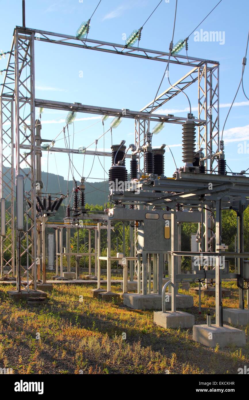 electric transformer station little village size Stock Photo - Alamy