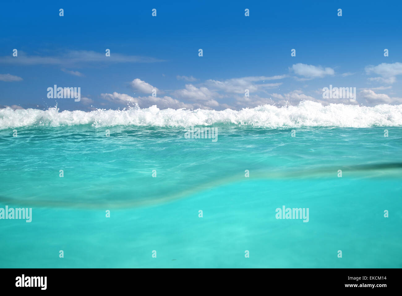waterline caribbean sea underwater and blue sea Stock Photo - Alamy