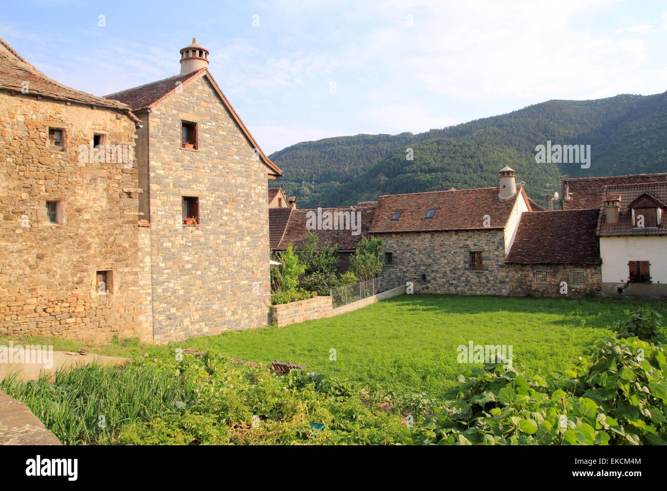 Pyrenees stone houses in Anso valley Huesca Stock Photo - Alamy